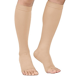 MGANG® 15-20 mmHg Compression Stockings, Knee High Compression Socks for Men and Women, Opaque, Best for Nursing, Running, Travel, Sitting, Standing, Muscle Recovery, Swollen Legs, Beige 4X-Large
