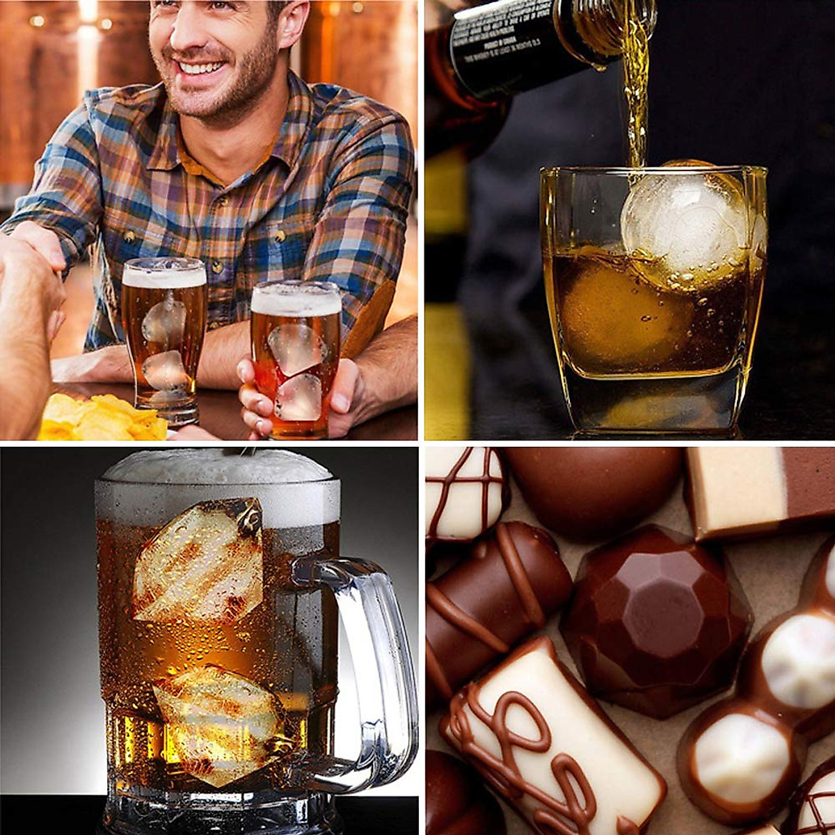 JOHOUSE 2PCS Silicone Ice Cube Molds, Round Ice Ball Maker Diamond Ice Maker, Hot Cocoa Chocolate Bomb Mold, Food Grade Silicone Mold Black