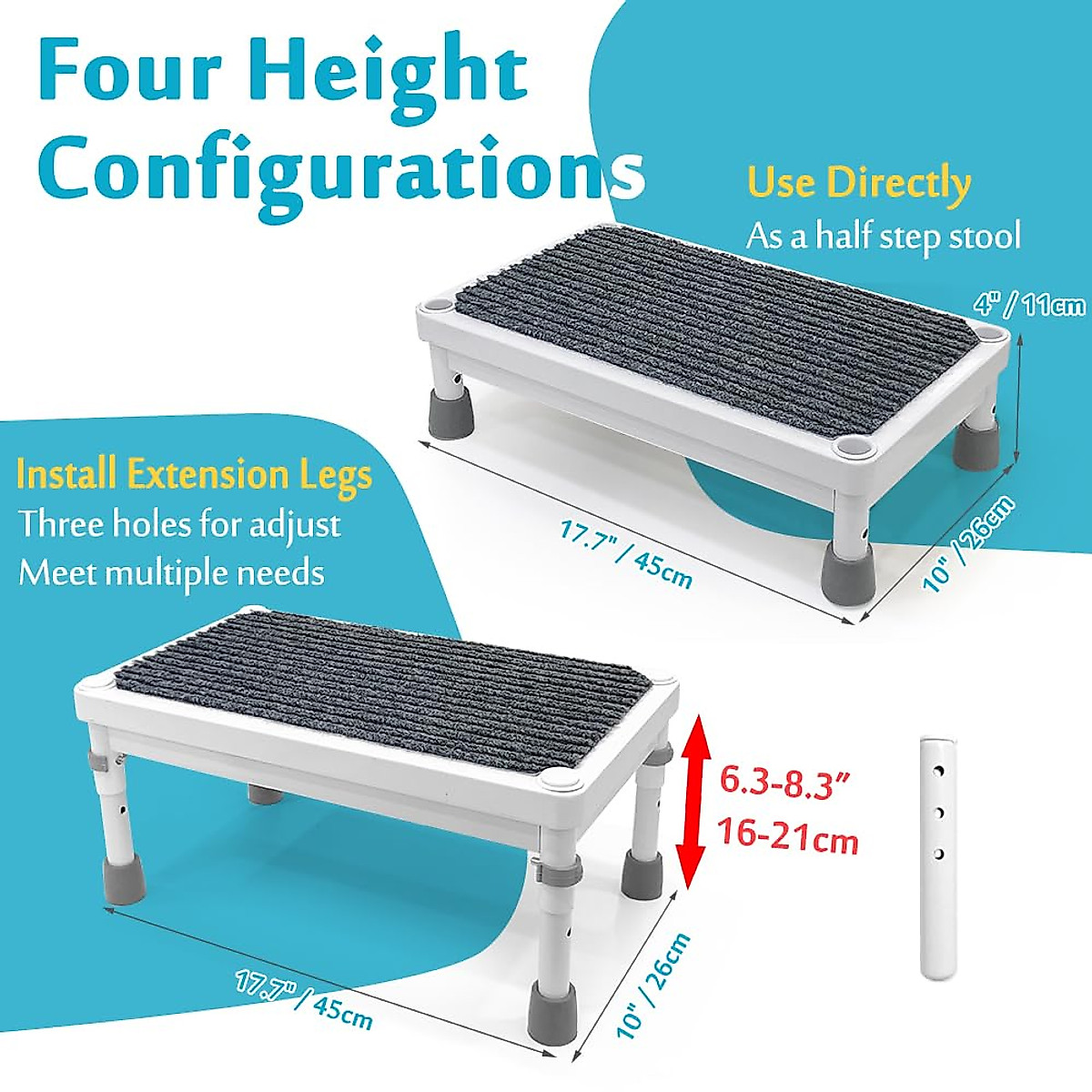 Medical Foot Stool Metal Step Platform Heavy Duty Adjustable Stepping Stool Anti Skid Bed Stairs for Adults Disability Aids Mobility Equipment Bed Step Stools for High Beds, Nursing, SUV Car - 750LBS