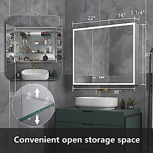 ExBrite Lighted Medicine Cabinet 36x30 Inch,Recessed or Surface led Medicine Cabinet, Clock&Room Temp Display,Defog,Stepless Dimming,Medicine Cabinet with Lights 3-Color Temper Chang, Outlets & USBs