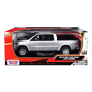 2019 RAM 1500 Laramie Crew Cab Pickup Truck Silver 1/24 Diecast Model Car by Motormax 79357