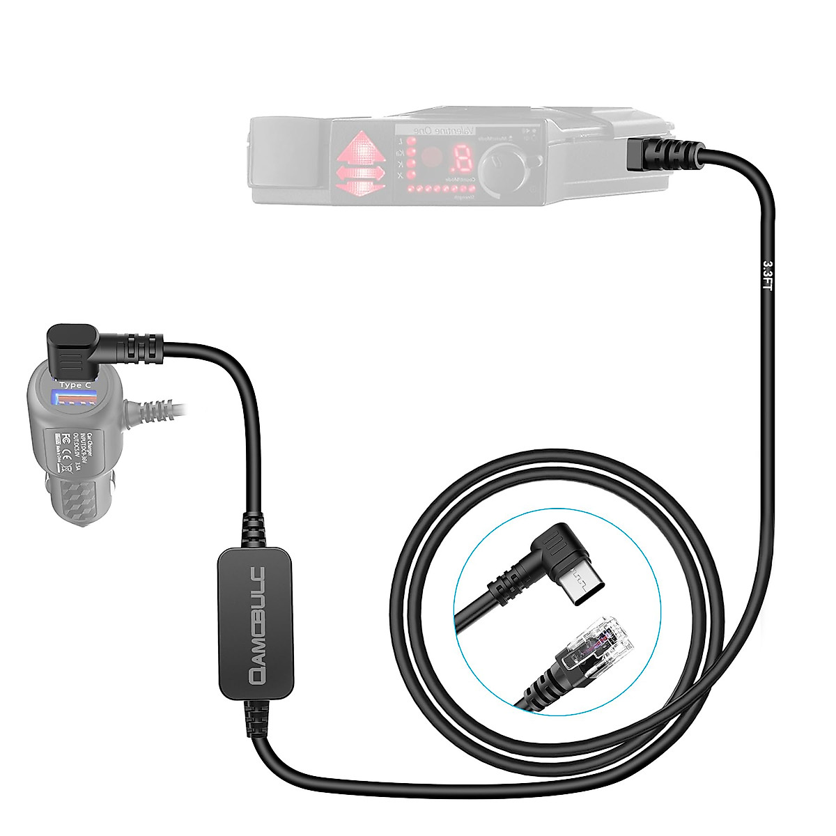 Valentine One V1 Gen 2 Radar Detector Power Replacement Cable, USB C Plug to RJ11 Plug, no PD Fast Charging Function, only Power Supply (RJ11-1M)