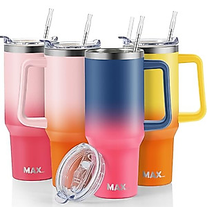 MaxBase 40 Oz Tumbler with Handle and Straw Lid, Insulated Reusable Stainless Steel Travel Mug Keeps Drinks Cold up to 34 Hours, 100% Leakproof Bottle (Sunset)