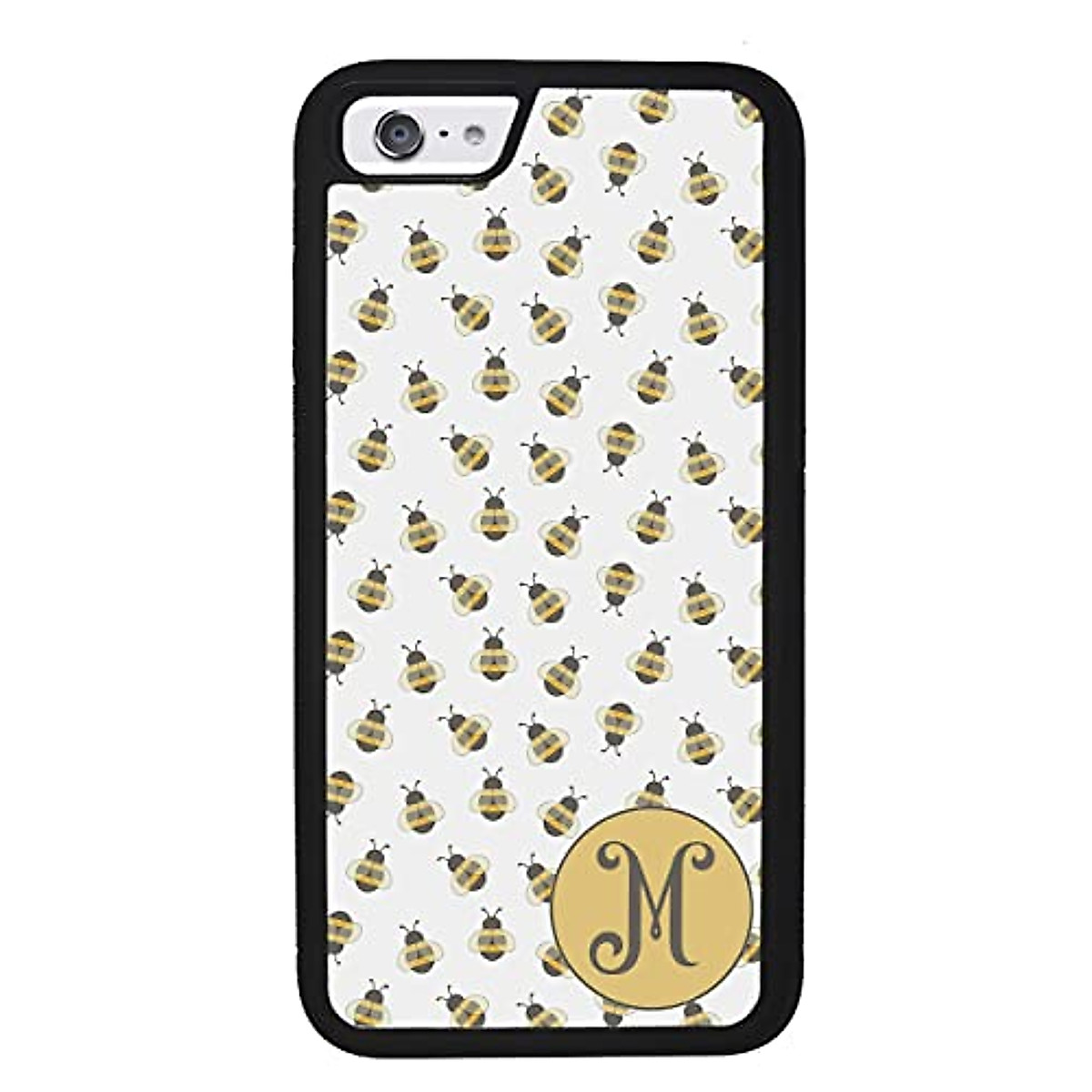 Honey Bumble Bee Texture Personalized Initial Apple iPhone Black Rubber Phone Case Compatible with iPhone 14 Pro Max, Pro, Max, iPhone 13 Pro Max Mini, 12 Pro Max Mini, 11 Pro Max X XS Max XR 8 7 Plus