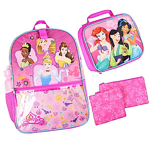 Disney Princess 16” Backpack for Girls 5 Piece School Lunch Box Set
