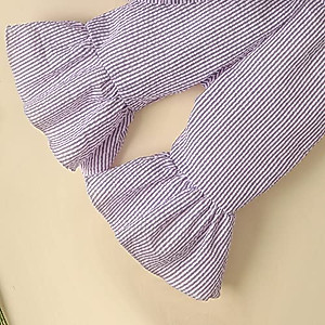 Newborn Baby Girl Clothes Infant Long Sleeve Shirt Tops Bell Bottoms Flared Pants Set 3PCS Fall Winter Outfits with Headband Purple 0-3M