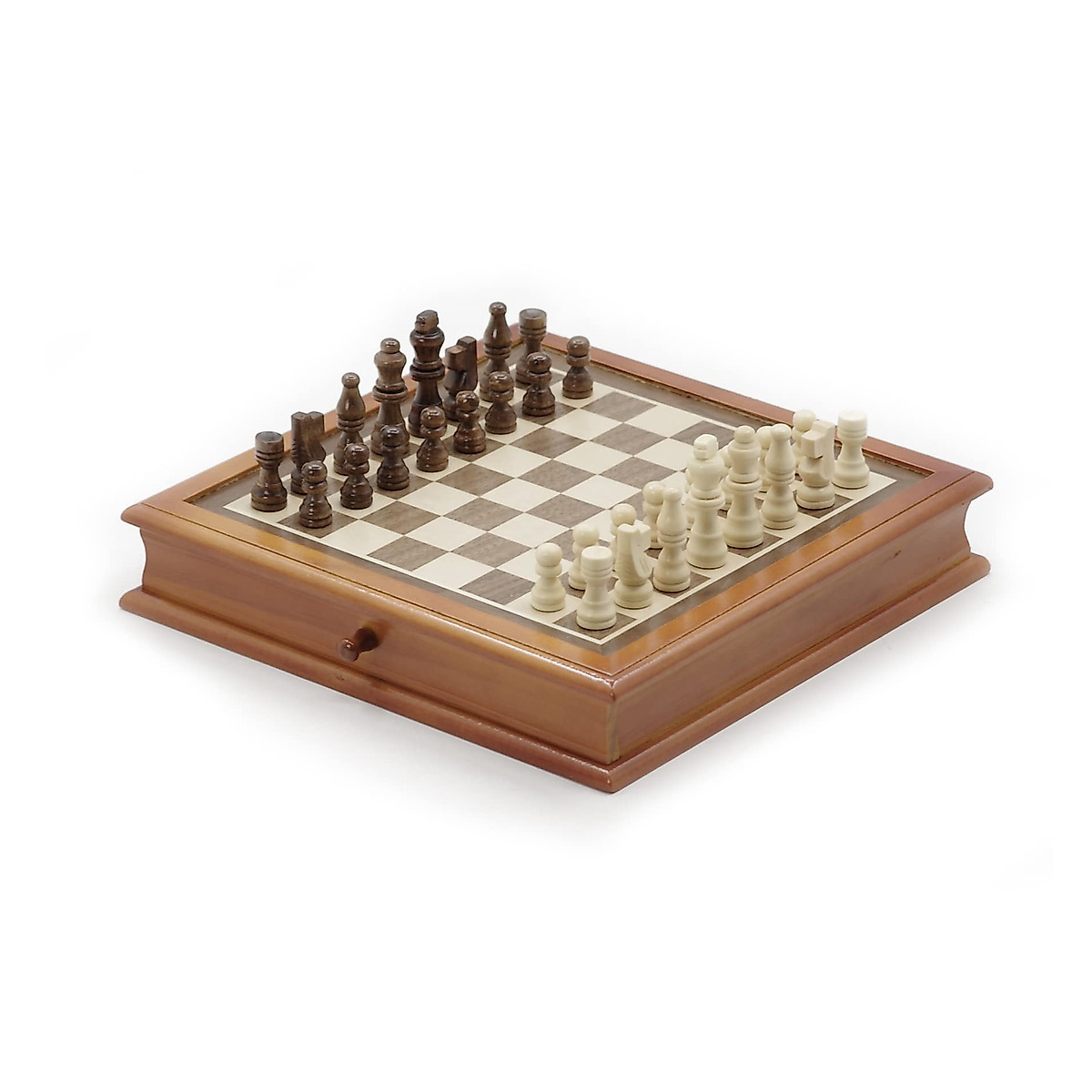 ANDSTAR 2 in 1 Wooden Chess and Checkers Board Game Set Staunton Style Pieces with Storage Drawer Combo Set Portable Table Games for Kids and Adults Travel Family Party