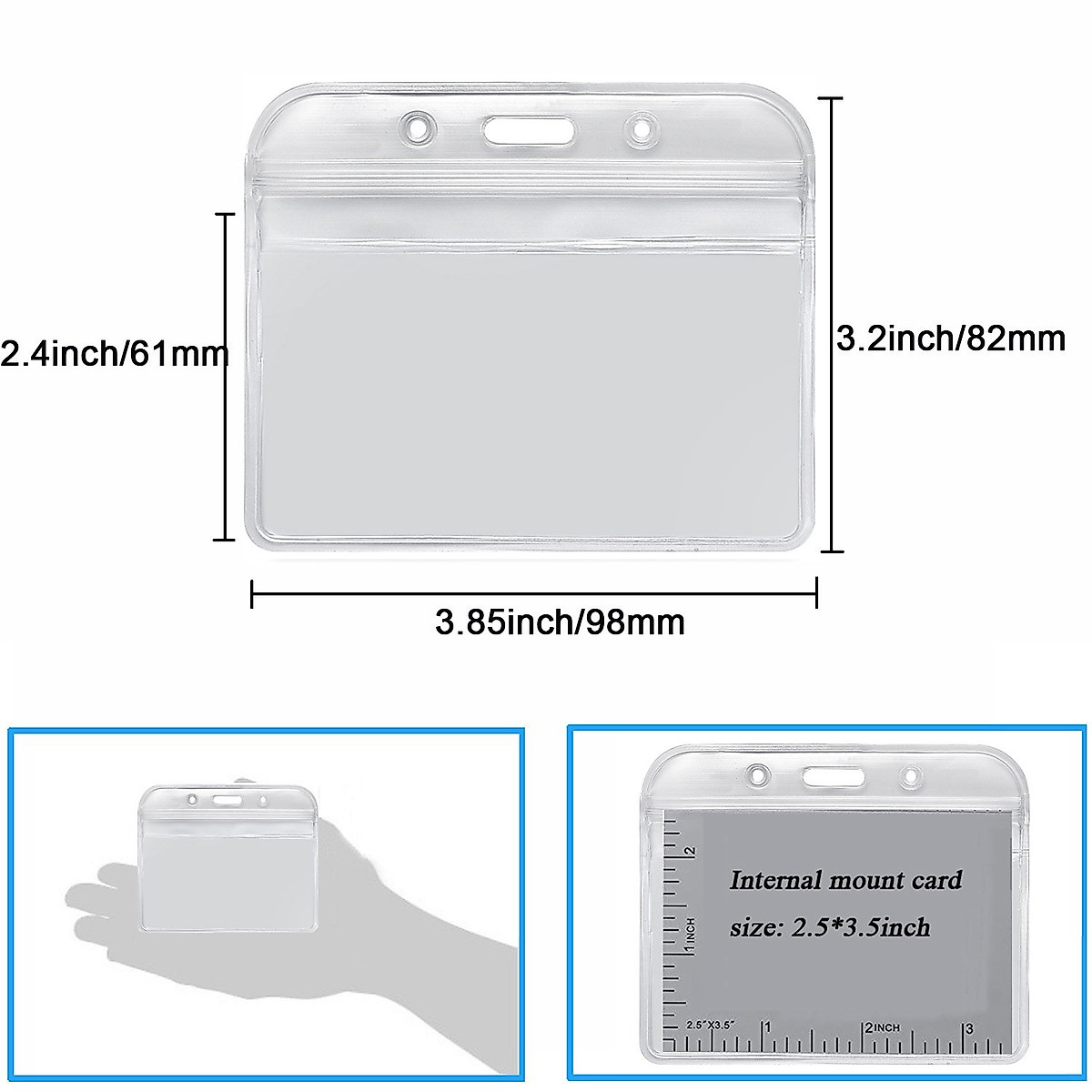 YOUOWO 2 Pack ID Badge Holders with Purple Lanyards Office Neck Strings Strap Grey Lanyard with Horizontal Heavy Duty id Holder PVC Name Tag Card Holder Waterproof Resealable Clear Plastic