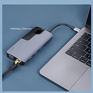 Port Expander Docking Station 10 in 1 USB C Hub with Hidden Cable (Ethernet, HDMI, VGA, 3 USB 3.0, SD/TF Card Reader, PD 87W, 3.5mm Audio) USB Splitter