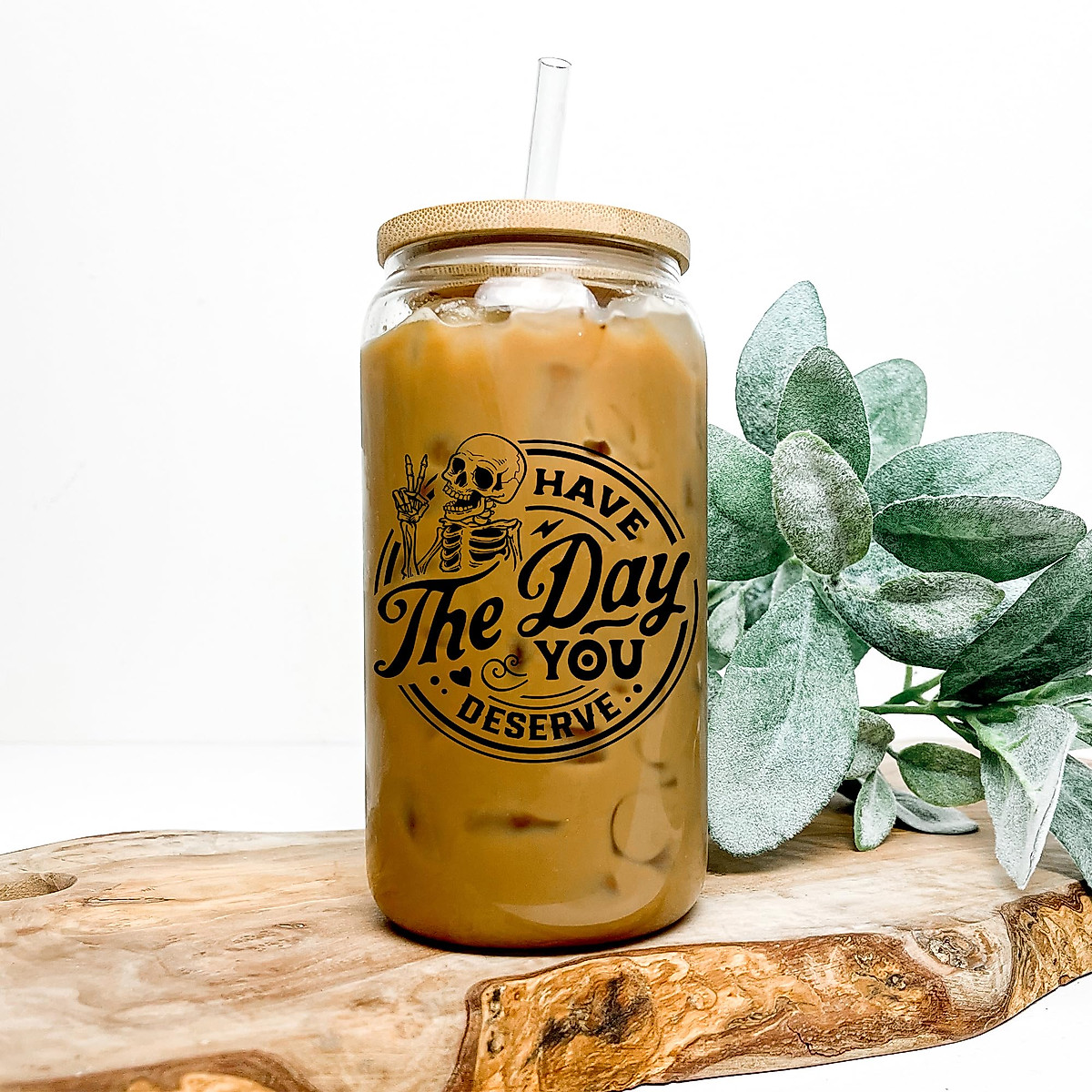 BIPEDS Funny Skeleton Glass Cups with Lids and Straws, Novelty Cute Skull Coffee Mug Tumbler Cup, Gothic Home Decor, Goth Kitchen Accessories, Emo Stuff, Spooky Witch Witchy Birthday Gifts for Women