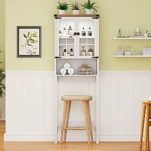 FREDEES Over The Toilet Storage Cabinet with Shelves & Doors, Toilet Shelf Space Saver with Anti-Tip Design & Ceiling Light, Free Standing Over Toilet Bathroom Organizer, White