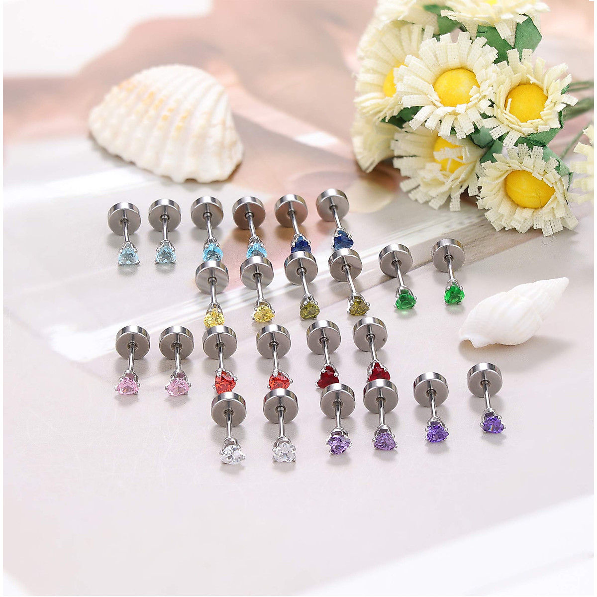 ORAZIO CZ Stud Earrings for Women Stainless Steel Cubic Zirconia Cute Heart Earrings Screwback