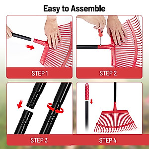 Garden Leaf Rake with 60 Inch Adjustable Long Steel Handle, 11 Metal Tines 8.8" Wide Garden Rake for Lawns Shrub Debris and Flower Beds