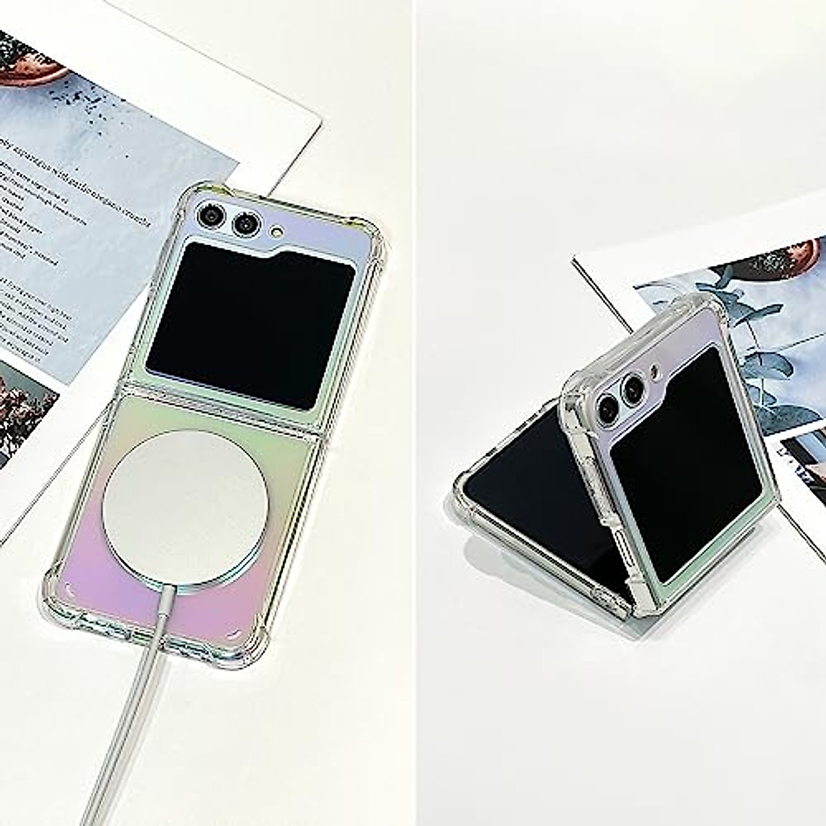 LSL for Samsung Galaxy Z Flip 5 Case [Compatible with MagSafe] Bling Laser Colorful Case Soft TPU Bumper Shockproof Hard PC Anti-Scratch Anti-Drop Protective Slim Magnetic Cover for Women Girls Men