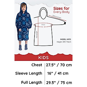 Mad Dog Wearable Fleece Blanket Hoodie, Christmas Matching Family Sets with Long Sleeves for Adults Girls & Boys Xmas Poncho, Kids, Blue Print, 8-13 Years