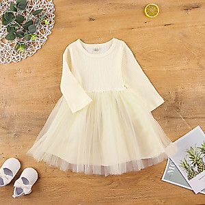 Toddler Baby Girls Winter Dress Tutu Dresses Long Sleeve Infant Children Clothes for 1-5Years (Beige, 4-5T)