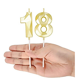 Gold Number 5 Candles and Star Heart Candles 2.76 inch Number Candles for Birthday Cakes 3D Diamond Shaped for Cake Decorations(Gold Candle 5)