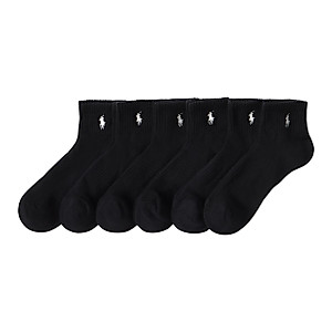 POLO RALPH LAUREN Men's Classic Sport Solid Socks 6 Pair Pack - Cushioned Cotton Comfort, Black, 6-12.5