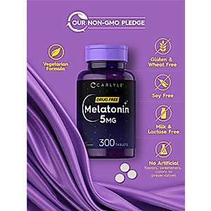 Carlyle Melatonin 5mg | 300 Tablets | Drug Free Supplement | Vegetarian, Non-GMO, Gluten Free