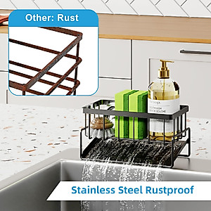 HAYOLPORS Sponge Holder for Kitchen Sink - Rustproof Sink Caddy for Countertop, Kitchen Sink Organizers and Storage Dish Soap Dispenser Home Gadgets Essentials Organization Accessories, Black