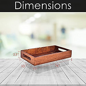 Mela Artisans Farmhouse & TV Ottoman Wooden Serving Tray - Small, Serena Medium Polish | Decorative Mango Wood | Serve Breakfast, Other Foods, Coffee and Tea | Rustic Home Decor | 14" x 10” x 2.5”