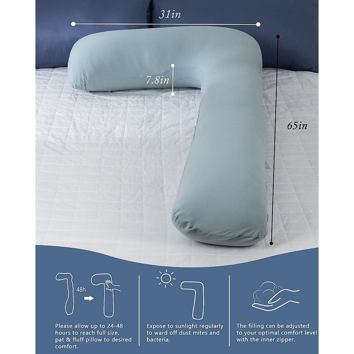 AngQi Body Pregnancy Pillow,L-Shaped Pregnancy Pillow for Side Sleepers,Maternity Body Pillow with Jersey Cotton Cover, Light Green