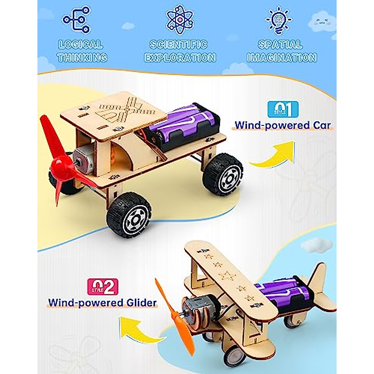 STEM Kits, 5 SSTEM Projects for Kids Ages 8-12, Wooden Model Car Kits, Gifts for Boys 8-12, 3D Puzzles, Science Educational Crafts Building Kit, Toys for 8 9 10 11 12 Year Old Boys and Girls