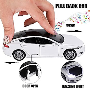 Model S Alloy Diecast Toy Car 1:32 Scale 3+ Years Old Boy Toy Model Car with Light and Sound,White