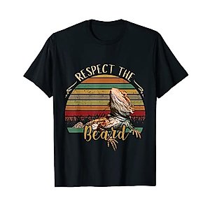 Mens Vintage Respect The Beard Funny Bearded Dragon Lizard T-Shirt
