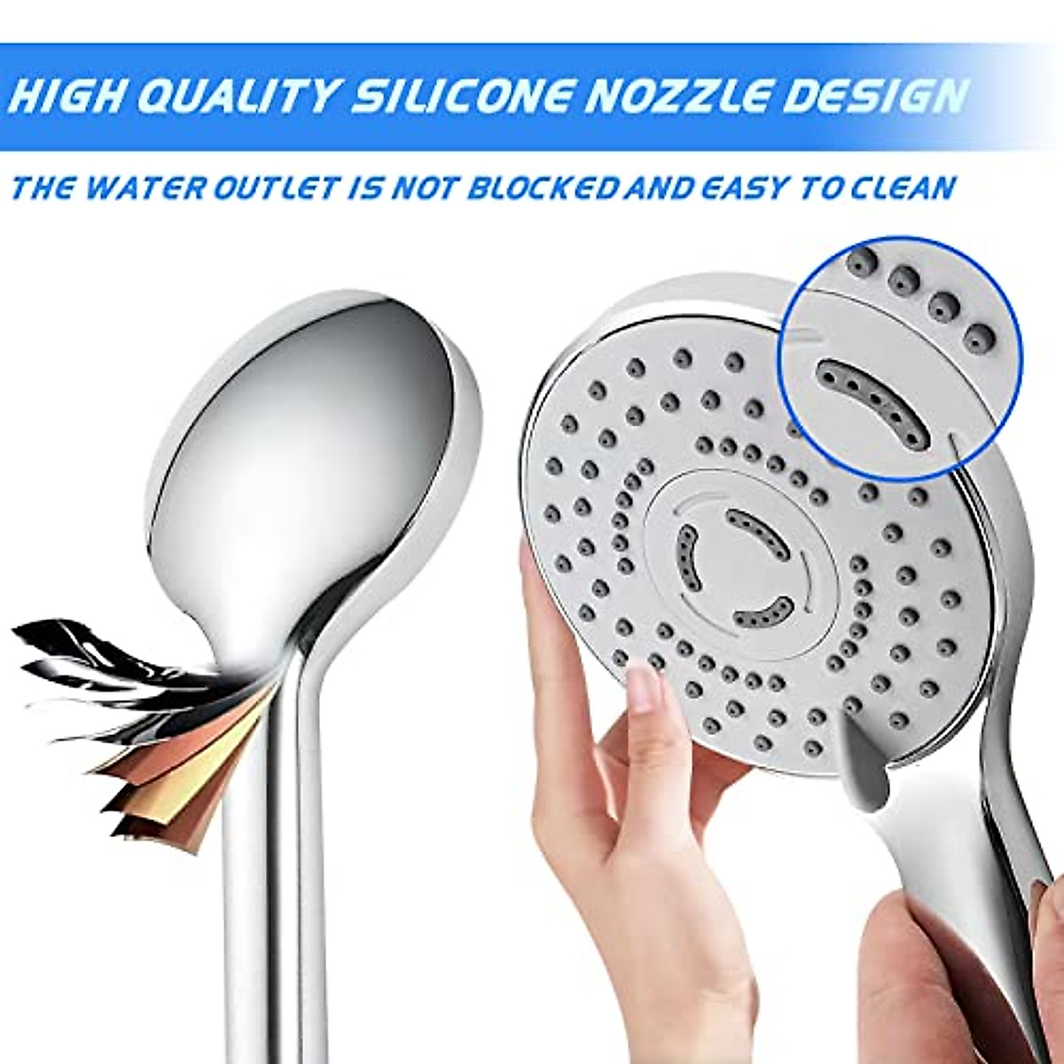 High Pressure Shower Head, Welan Shower Head with Handheld, 3 Spray Modes Shower Heads Set with Anti-clog Hose, Rain Showerhead Combo Shower Heads for Bathing Cleaning, Chrome