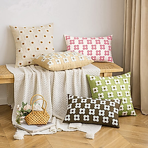 EMEMA Decorative Throw Pillow Covers Daisy Sun Flower Jacquard Pillowcase Cushion Case Square for Couch Sofa Bed Living Room Bedroom Set of 2, 16x16 Inch, Pink and White