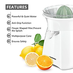 LUUKMONDE Electric Citrus Juicer, Orange Juicer with Lockable Spout, Citrus Press Juice Extractor, Electric Lemon Squeezer Fruit Presses for Orange Lemon Lime Grapefruit, (White)