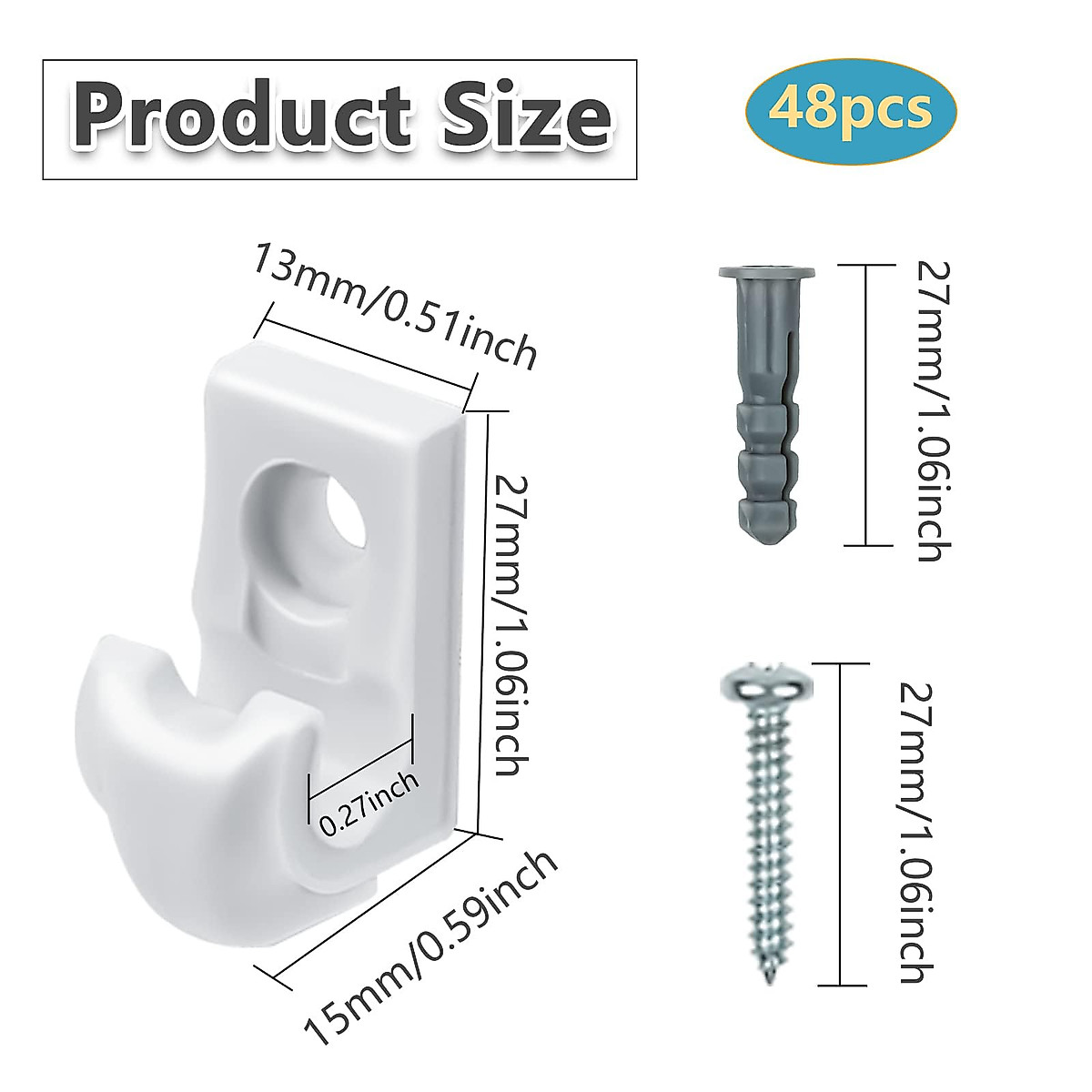 48 Pack White Down Wall Clip Closet Shelves Clips Wire Shelf Loop Clips Plastic Heavy Duty Wire Shelf Brackets Included Clips Screws and Expansion Tubes for Wire Closet Shelving