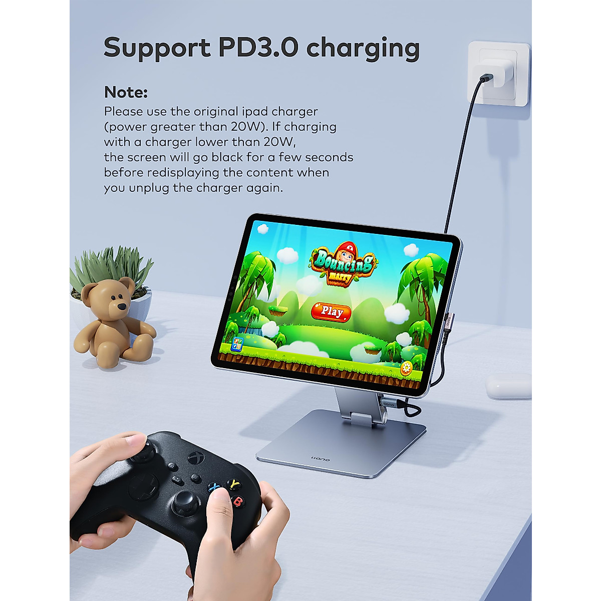 Magnetic Stand Hub for iPad Pro 11 inch, Aluminum Alloy iPad Stand for Desk with Docking Station, Adjustable Holder with 4K@60Hz HDMI, 100W PD, USB 3.0 and 180° Adjustable 360° Rotatable