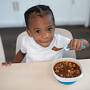 Dr. Brown’s Designed to Nourish Soft-Grip Spoon and Fork Set, Blue & White and No-Slip Strong Suction Bowl for Babies and Toddlers, BPA Free, 2 Pack