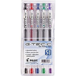 Pilot G-Tec-C4 Ultra Assorted Colors 0.4MM Rollerball Pen 5 Per Pack by Pilot