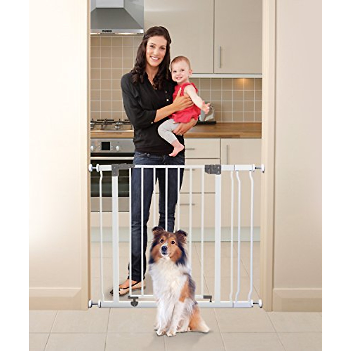Dreambaby Liberty Walk Thru Auto Close Baby Safety Gate Set - with 3.5inch Extension Panel - Fits 29.5-36.5inch Openings - Pressure Mounted Security Gates - Model L776 - White