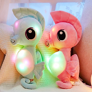 Athoinsu Light up Seahorse Stuffed Animals LED Soft Ocean Life Plush Toy with Night Light Bedtime Pal Children's Day Birthday Gifts for Toddler Kids, 8'' (Blue)