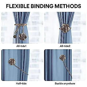 Magnetic Curtain Tiebacks, Aimou Resin Flower Curtain Ties, Vintage Curtain Drapery Holdbacks, Magnetic Window Drapery Decorative Holders with Rope for Outdoor, Home, and Office(4 Pack, Bronze)