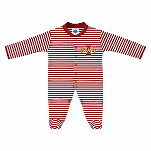 College Baby Striped Footed Romper - Iowa State Cyclones Logo - Crimson/White - 6-9 Months