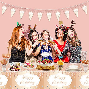Rose Gold Party Supplies, Rose Gold Birthday Party Decorations for Girls, Women, Includes Dinner Plate, Dessert Plates,Tableware, Rose Gold Tablecloth, Cups, Table Napkins, Flag, Serves 20 Guests