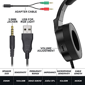 NJSJ Gaming Headset for PS4 PC Xbox One PS5 Controller, Gaming Headphones with Noise Canceling Microphone,Surround Sound,RGB LED Light,Soft Memory Foam Ear Pads for PC, Mac, Laptop, Cell Phones