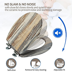 Nastarki Elongated Toilet Seat, Slow Close Wood Toilet Seats, Wooden Toilet Seats with Strong Alloy Hinges, Easy to Install and Clean