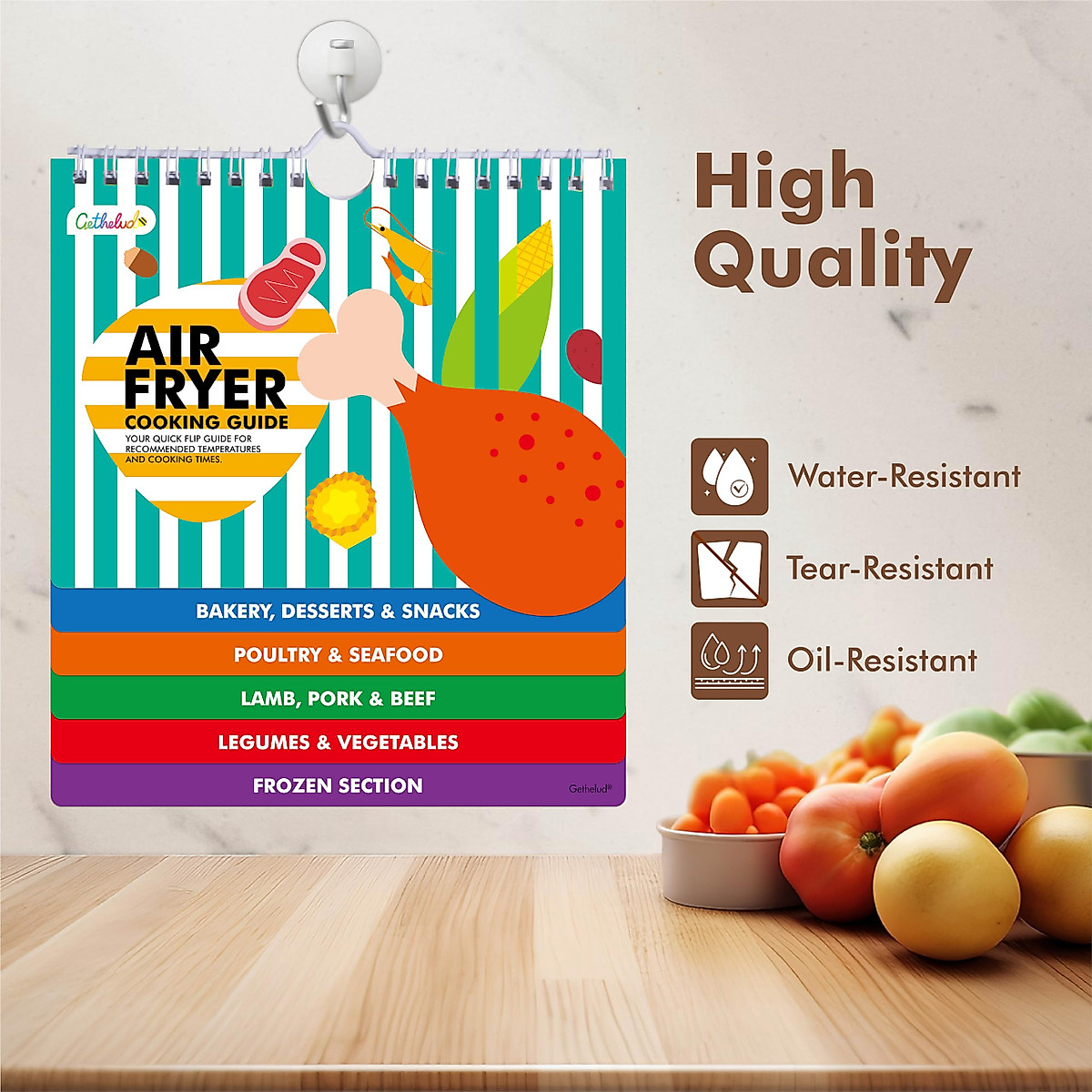 Magnetic Air Fryer Cheat Sheet, Air Fryer Cooking Guide Booklet with 72 Removable Blank Labels, Cooking Time Temp Chart Recipe Guide for Quick Reference