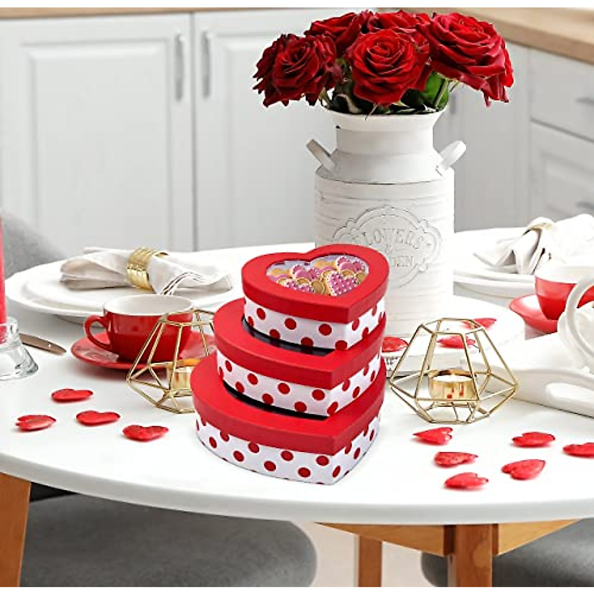 Valentine's Day Heart Shaped Gift Boxes with Window 3 Pack Valentine Hearts Treat Box with Lids Valentines Nesting Cardboard Cookie Box for Gift Giving Holiday Decorative Present Wrapping & Packaging