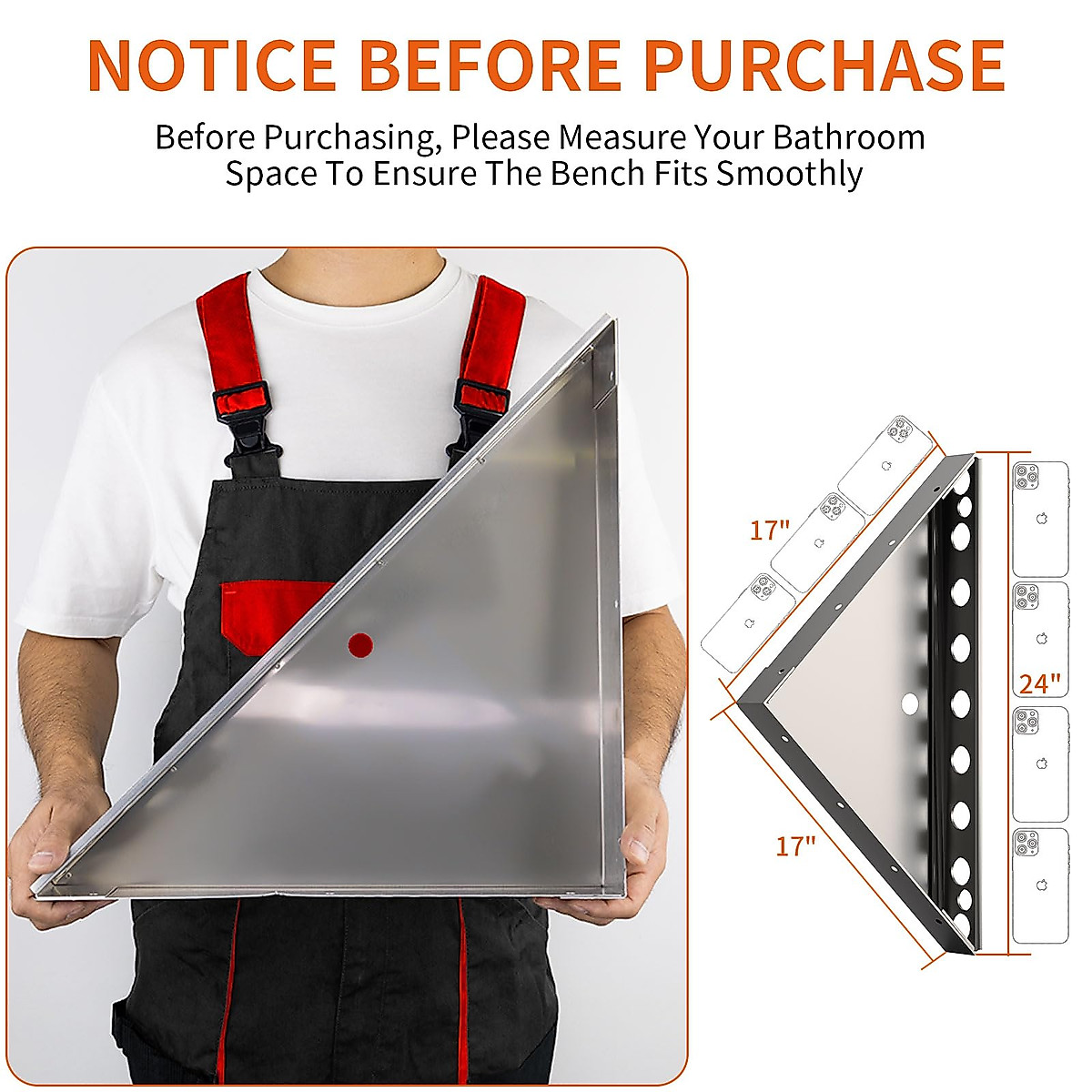 Floating Corner Shower Bench Kit-Customizable Appearance Corner Bench Seatin (17"x17"x24")