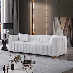 JURMALYN White Sectional Sofa Couch for Living Room 3 Seater Chesterfield Sofa Velvet Sofa Couch with Strong Gold Metal Legs for Bedroom Living Room Furniture 87"