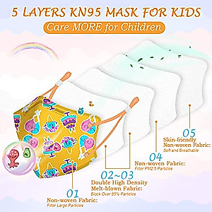 Kids KN95 Masks for Children, 50 Pack 5 Ply KN95 Mask for Kids with Adjustable Earloop, Multicolor Print Children's Mask with Soft Sponge Nose Bridge, Breathable Face Masks for Girls Boys Outdoor School