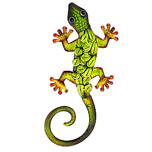 aboxoo Metal Gecko Wall Decor Outdoor Indoor Lizard Art Sculpture Indoor Hanging Wall Art Ornaments Statue Decorations for Yard, Fence, Garden, Home (Green)