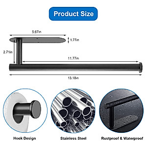 Searik Paper Towel Holder Under Cabinet Black Adhesive Paper Towel Holder Wall Mount Stainless Steel Hanging Paper Towel Roll Holder for Kitchen Bathroom Farmhouse Countertop